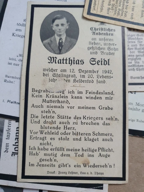 ORIGINAL GERMAN WW2 death card Matthias Seidl Fell 12 Dec 1942 ...