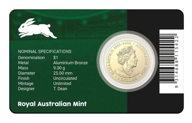 SOUTH SYDNEY RABBITOHS NRL $1 Coin 2024 Royal Australian Mint $29.95 ...