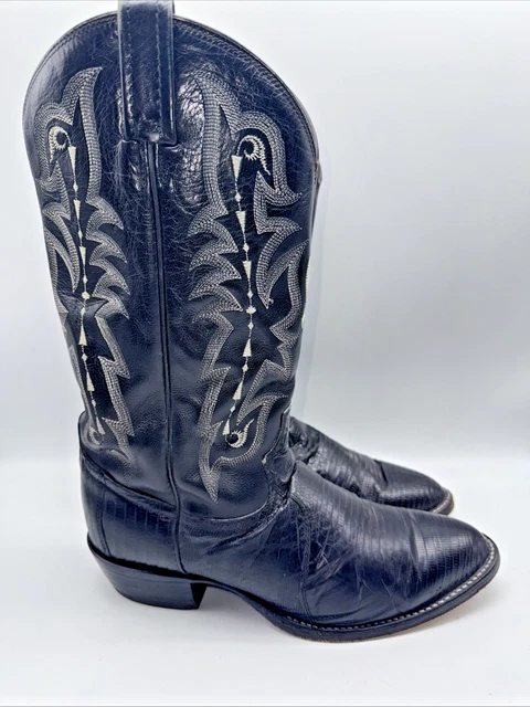 TONY LAMA BOOTS Mens 9.5 D Black Exotic Teju Lizard Skin Leather ...