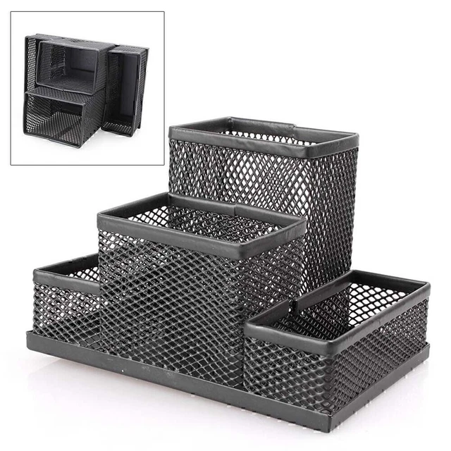 BLACK MESH STYLE Metal Office Desktop Pen Pencil Ruler Holder Storage ...
