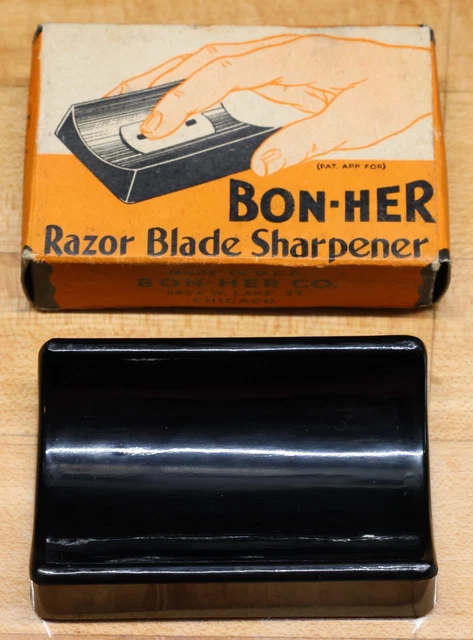 VINTAGE GLASS &BON-HER& Safety Razor Blade Hone / Stropper $55.00 ...