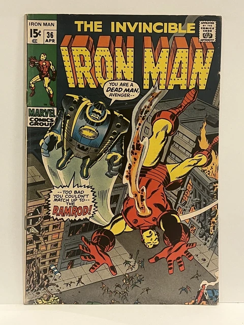 INVINCIBLE IRON MAN #36 Marvel 1971 bronze / 1ère application Ramrod ...