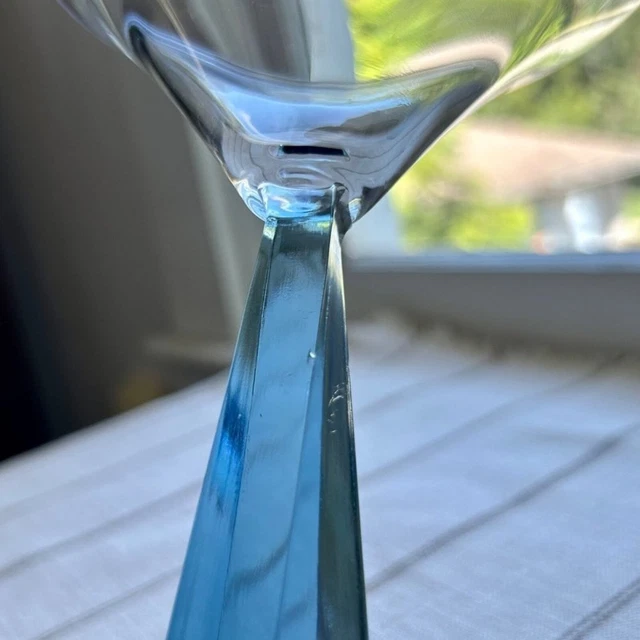 VINTAGE BOMBAY SAPPHIRE Blue Angular Stemmed Glass Gin Martini Glasses ...