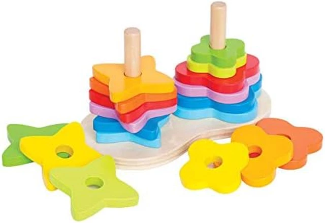 WOODEN DOUBLE RAINBOW Stacker - 19-Piece Building Blocks Set (17Cm ...