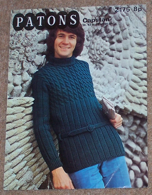 PATONS 2175 RIBBED/CABLED Capstan Polo Neck Sweater, 36 To 43" Size ...