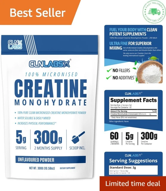 CREATINE MONOHYDRATE POWDER - 300g 60 x 5g Servings | 200 Mesh Fine ...