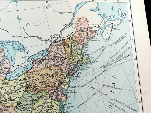 MAP OF UNITED States of America Mexico State Lines Post WW1 Antique ...