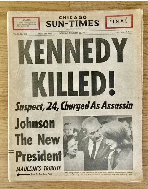CHICAGO SUN TIMES November 23 1963 Kennedy Killed - Weeping Lincoln on ...