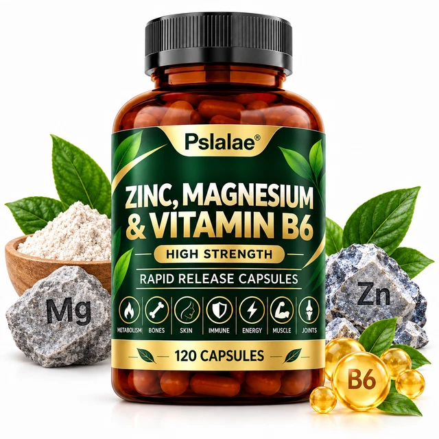 ZINC MAGNESIUM & Vitamin B6 Capsules - Citrate Minerals Muscle Energy ...