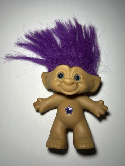 VINTAGE 4& TROLL Doll Ace Novelty Blue Eyes Purple Hair & Star Gem ...