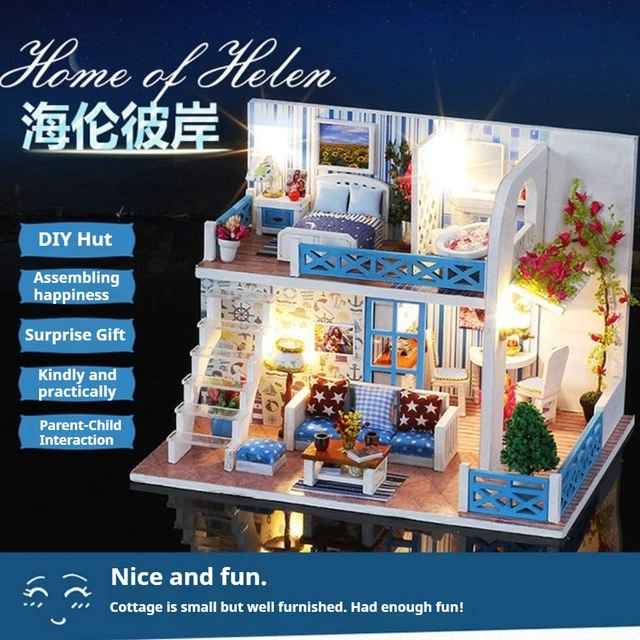 DIY WOODEN HANDCRAFTED Model Villa Dollhouse Kits Birthday Gift LED ...