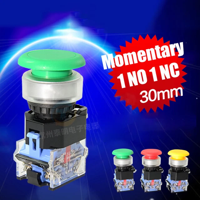 30MM PUSH BUTTON Switch Momentary 1NO1NC Mushroom Head Switches Red/Green/Yellow $5.67 - PicClick AU