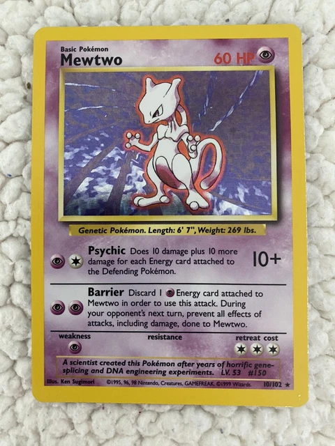 POKÉMON MEWTWO 10/102 Base Set Rare Holo Unlimited LP WOTC TCG Card EUR ...