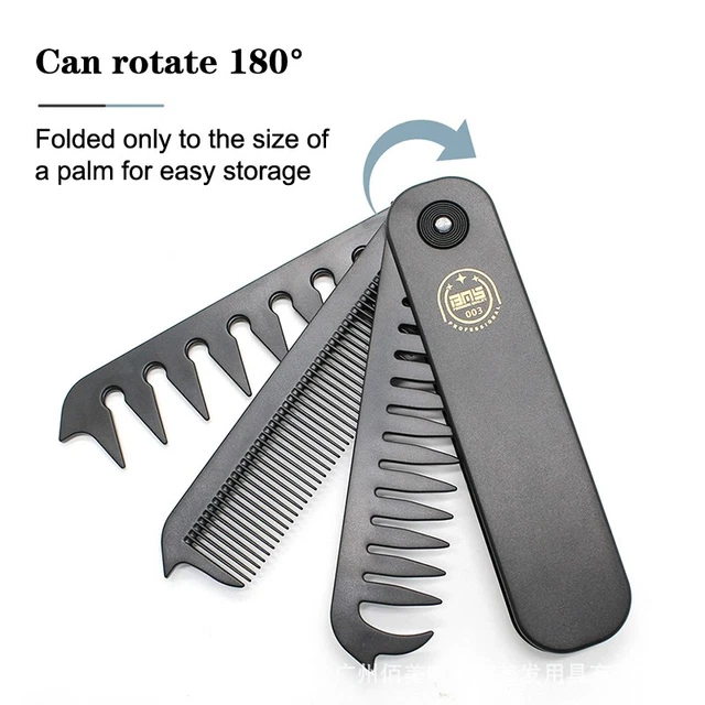 3 IN 1 Folding Pocket Comb Foldable Beard Combs Fine Wide Tooth Combs ...