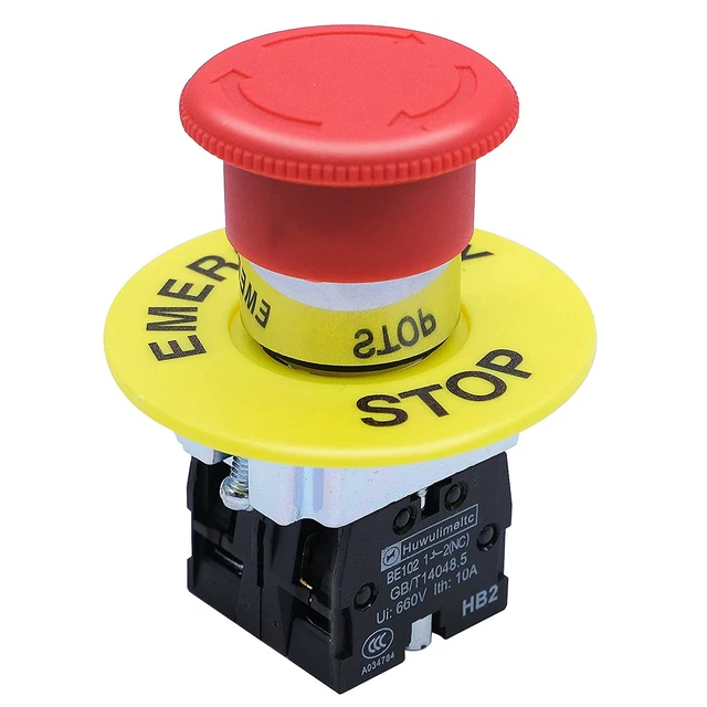 2NC 22MM EMERGENCY Stop Push Button Switch Red Mushroom Equipment E ...