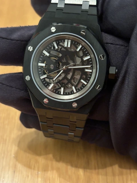 CUSTOM MOD WATCH Skeleton NH70 Seiko Automatic Movement Black Steel ...