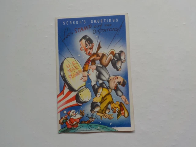 WWII CHRISTMAS CARD Adolf Hitler Benito Mussolini Tojo Santa Clause VTG ...