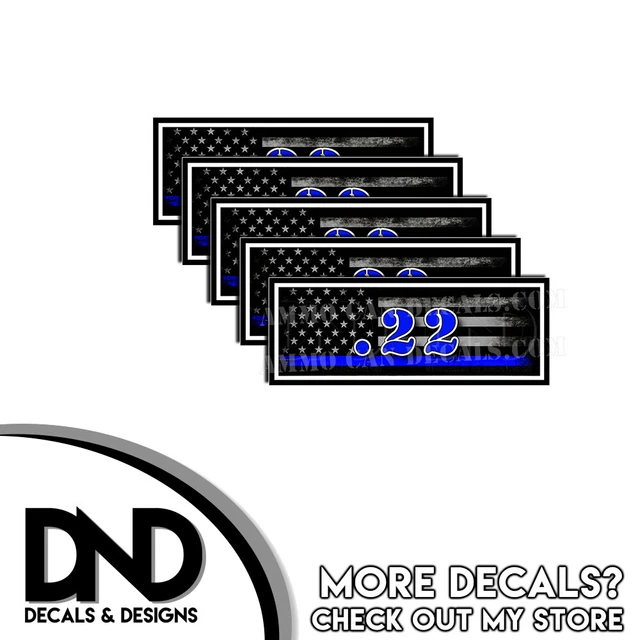 .22 AMMO CAN Decal Gun Ammunition Box Sticker Blue Line American Flag 5 ...