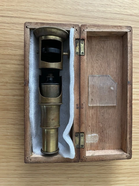 LATE 1800S ANTIQUE Brass Field Pocket Microscope With Original Box £79. ...