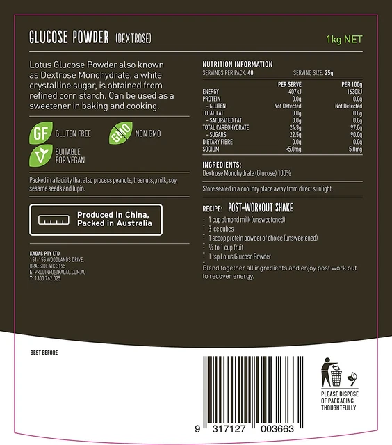 LOTUS DEXTROSE GLUCOSE Powder 1 Kg, $39.99 - PicClick AU