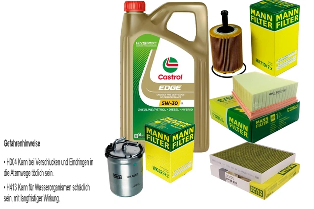 KIT D'INSPECTION FILTRE Castrol 5L Huile 5W30 pour VW Polo 9N_ 1.4 Tdi ...