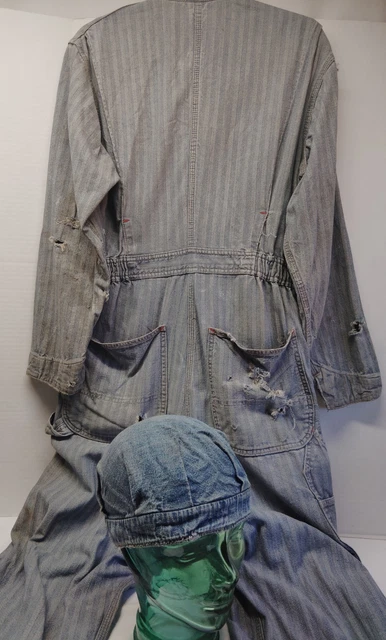 VINTAGE BIG MAC Coveralls 1930s 50s Scovill Gripper Zip Denim Hat In ...