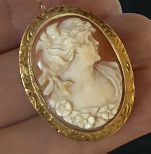 ANTIQUE 10K YELLOW GOLD 🖤 Deeply Carved Shell CAMEO 🖤 PENDANT BROOCH ...
