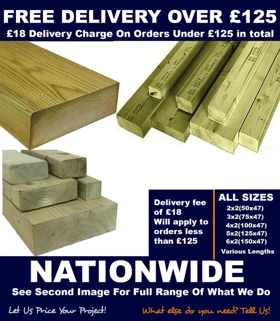 TIMBER TREATED 2x2/3x2/4x2/5x2/6x2/9x2 C16/C24 ORDER £125 FOR FREE ...