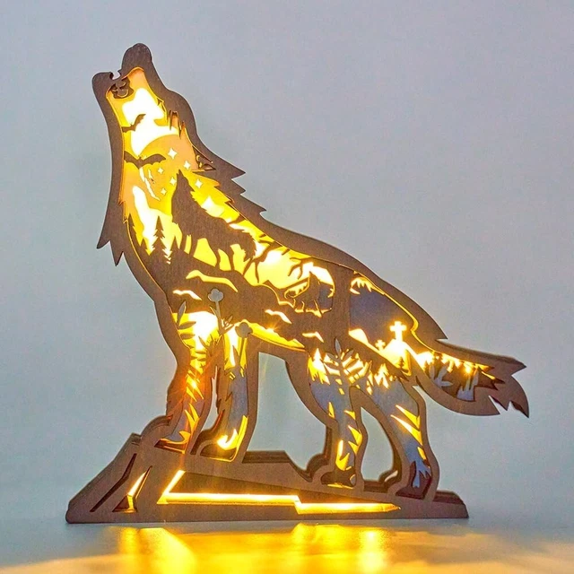 3D WOODEN ANIMALS Carving LED Night Light, Wood Carved Lamp Festival ...