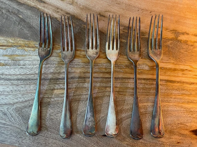 6 ANTIQUE JAMES Jay Electro Plated 21cm Forks 19th Century £21.50 ...