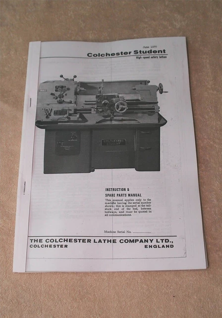 COLCHESTER STUDENT MK 2 Lathe Manual £16.50 - PicClick UK