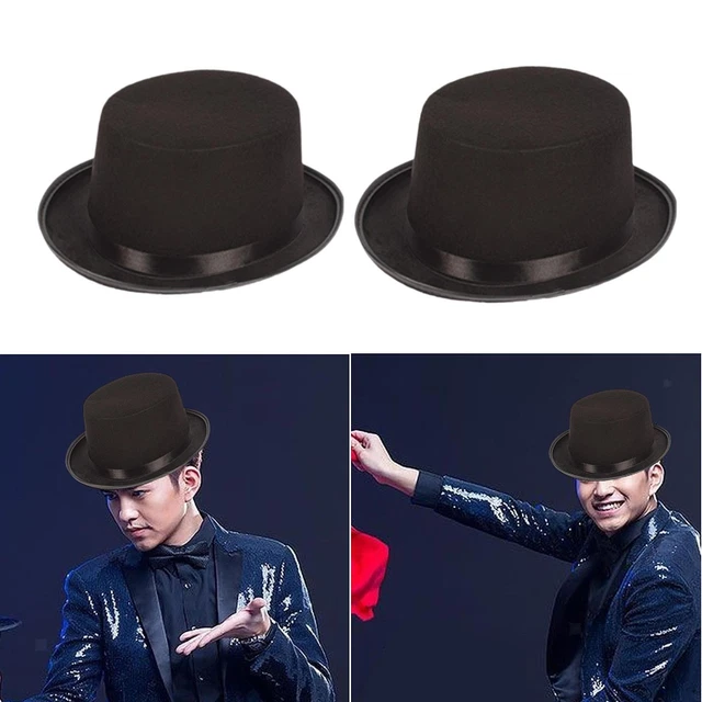 BLACK FELT TOP Hat Classic with Satin Band Dress up Fedora Hat Formal ...