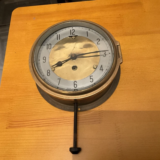 VINTAGE HEAVY BRASS Ships Bulkhead Clock Winds Up Working Made Britain ...