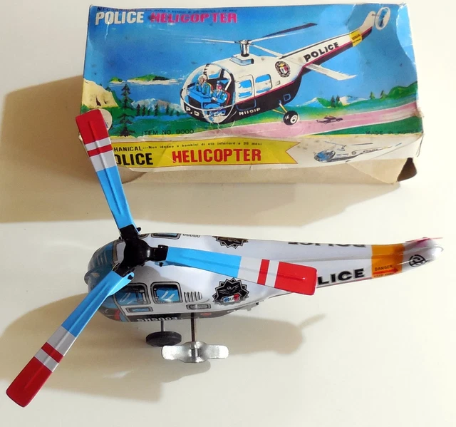 VINTAGE TIN TOY Mechanical Police Rope Helicopter Made In Korea Toy £12 ...