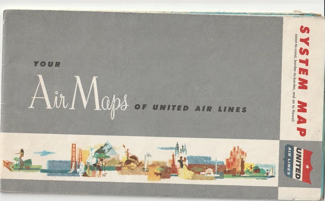 RARE ! UNITED Airlines System Map 1956 / Carte du réseau 1956 EUR 6,95 ...