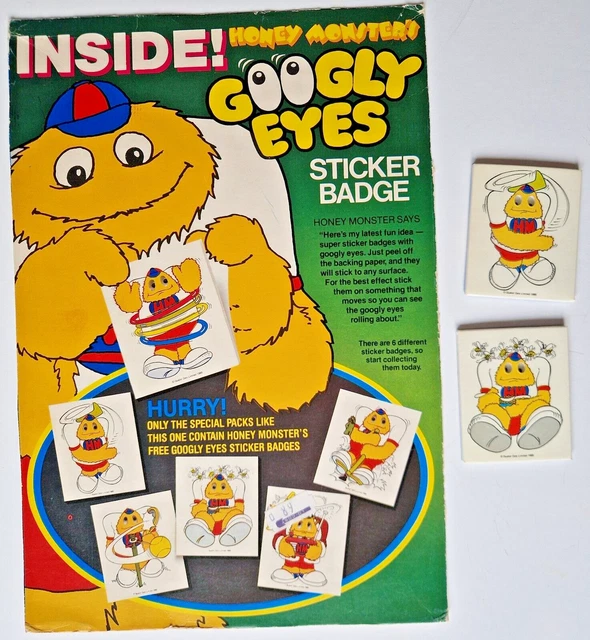 1985 QUAKER SUGAR Puffs Cereal Honey Monster Googly Eyes Packet Back ...