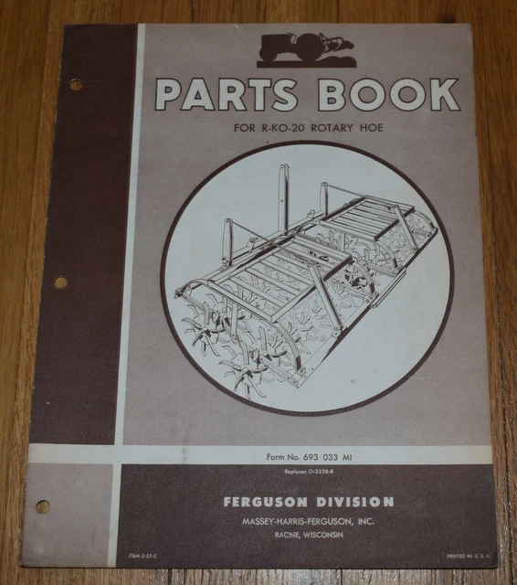 VINTAGE MASSEY HARRIS FERGUSON R-KO-20 ROTARY HOE FARM PARTS BOOK ...
