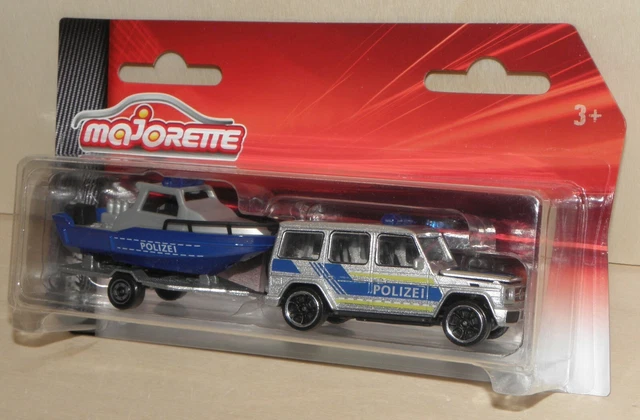 MAJORETTE POLIZEI-SET MERCEDES-AMG G63 mit BOOT auf Anhänger TRAILER ...