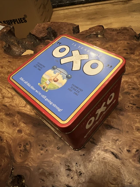 VINTAGE OXO DIAMOND Jubilee Tin 75 Years Blue Red Stock Cube Croydon ...