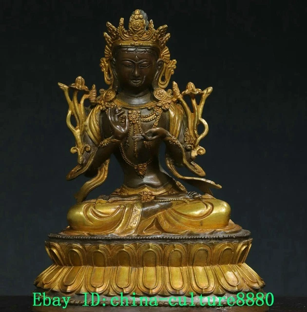 10.2 &VIEUX BOUDDHA Guanyin en bronze tibétain plaqué or blanc EUR 396,00 - PicClick FR