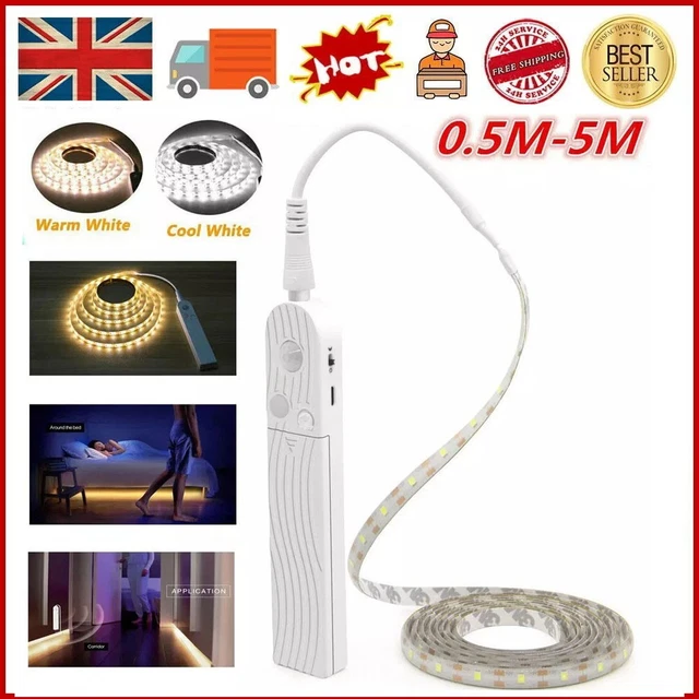 PIR MOTION SENSOR LED Strip Battery Wireless Light Stairs Cabinet ...
