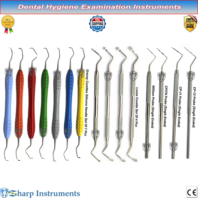 DENTAL HYGIENE INSTRUMENTS Set Gracey, Lucas Curette William Probe ...