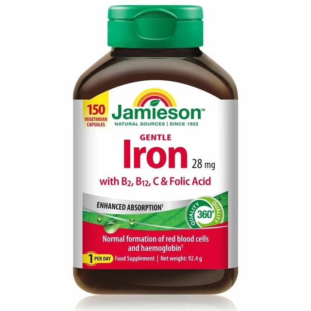 JAMIESON GENTLE IRON Folic Acid, Vitamin B2, B12, and Vitamin C Pack ...