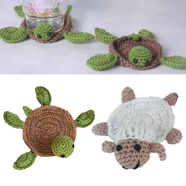 CROCHET WEAVE TURTLE Coasters Protects Tabletops and Workspaces Easy to ...