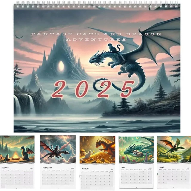 2025 CAT DRAGON Calendar Spiral Binding Calendar 2025 Cat Wall Calendar ...