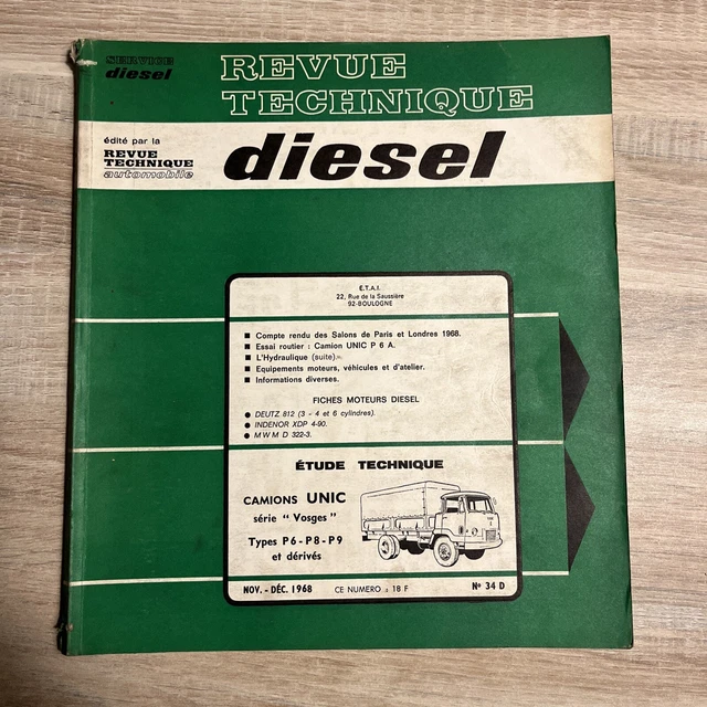 REVUE TECHNIQUE DIESEL RTD camion UNIC n° 34 D de 1968 EUR 5,00 ...