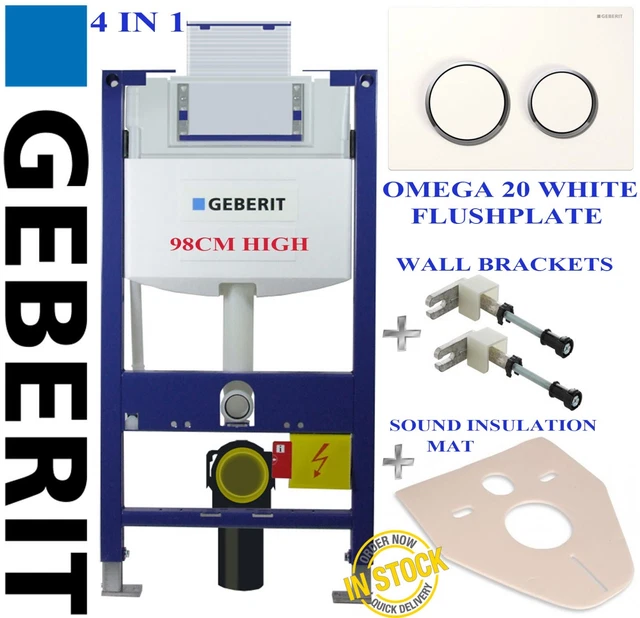 GEBERIT DUOFIX 98CM wall hung toilet frame +OMEGA PLATE + WALL BRACKETS ...