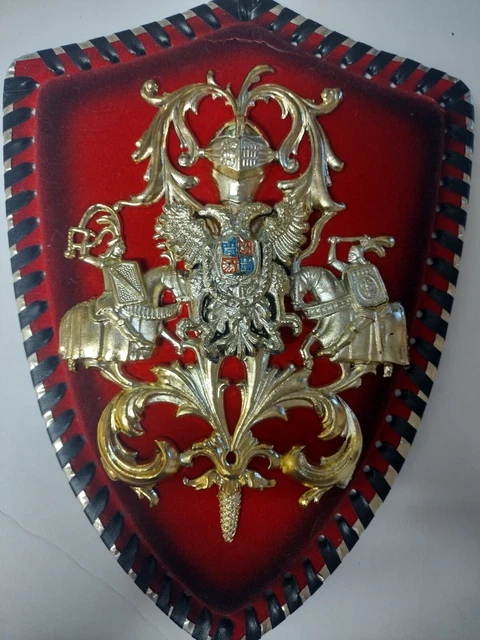 VINTAGE HERALDRY SPANISH Coat of Arms Shield Wall Plaque Medieval decor ...