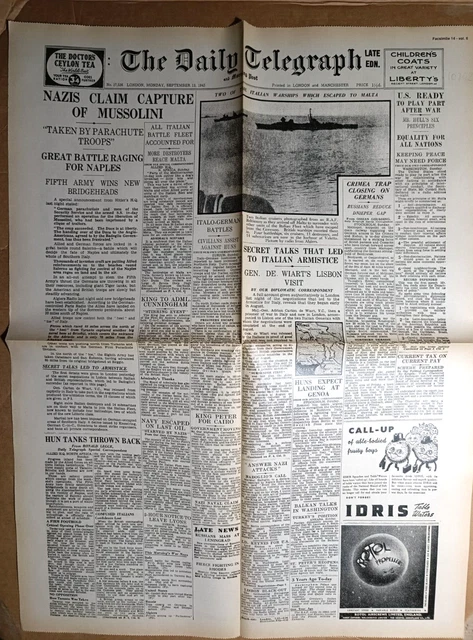NAZIS CLAIM CAPTURE OF MUSSOLINI da THE DAILY TELEGRAPH del 1943-RIF ...