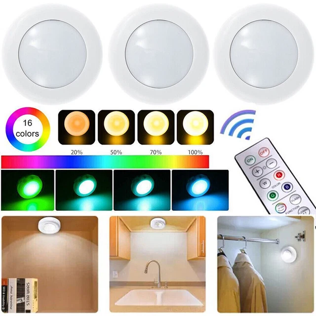 3X UNDER CABINET LED Lights Dimmable RGB Lamp Kitchen Closet Night ...